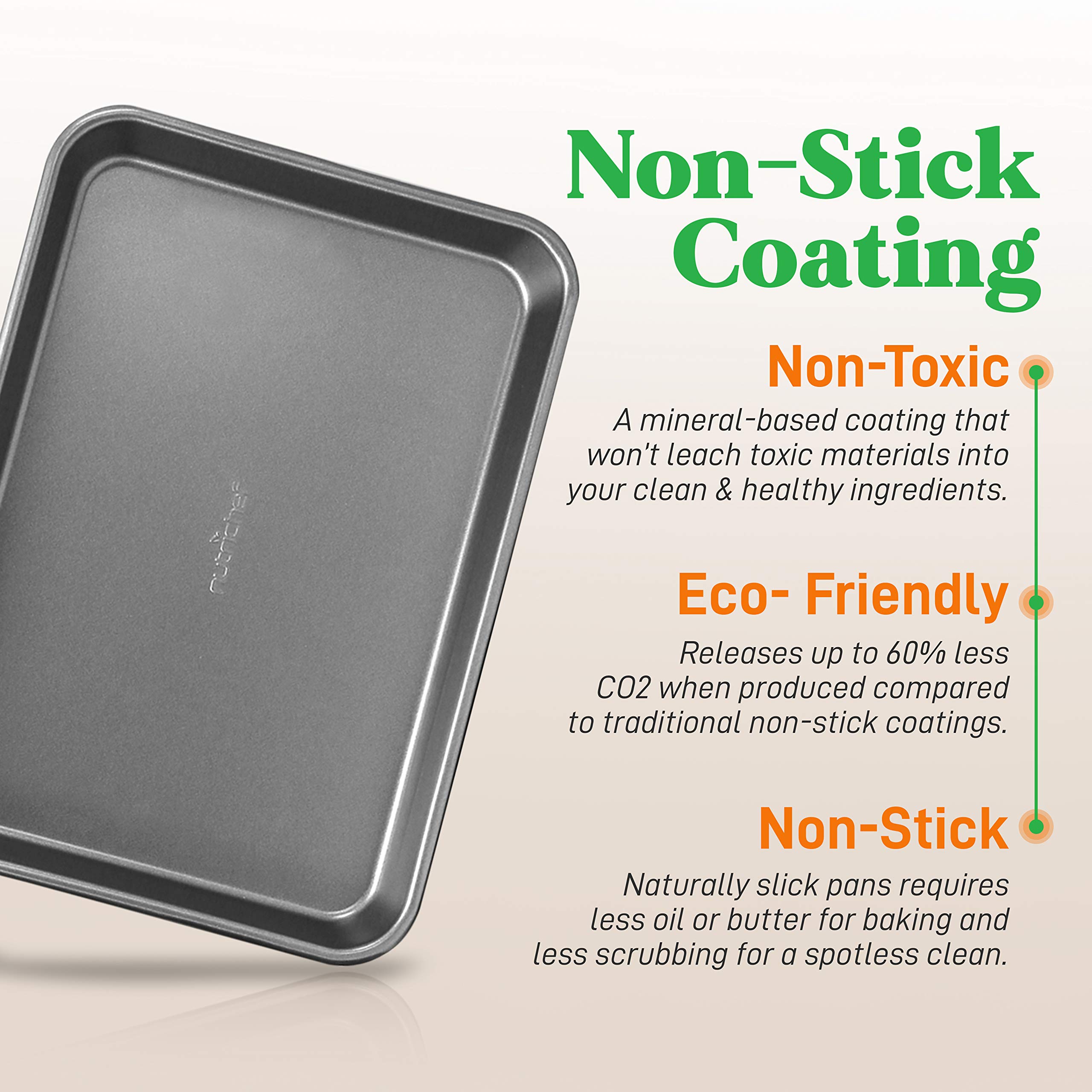 NutriChef 2-Piece Nonstick Cookie Sheet Baking Pan Set - Premium Bake Trays w/ Sleek Non-Stick Coating PFOA, PFOS, & PTFE Free - Large (15"x11") & Medium (13"x9") - Dishwasher Safe