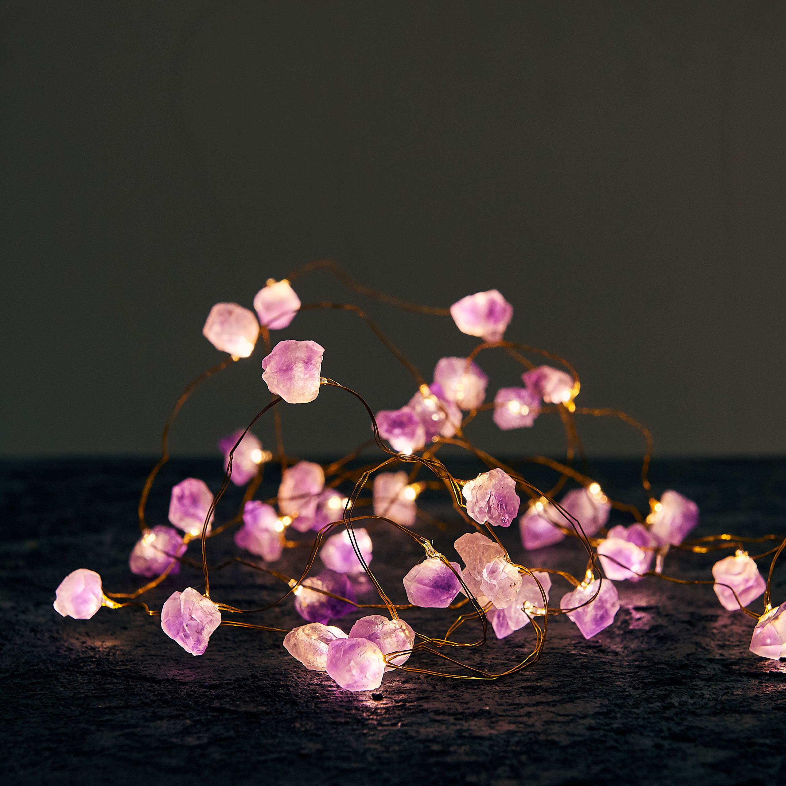 Nature Amethyst Crystal String Lights for Bedroom 10FT 40LEDs USB/Battery Operated Grape Crystal Light Pure Purple Fairy Lights Plug in for Natural Life Cute String Lights for Office