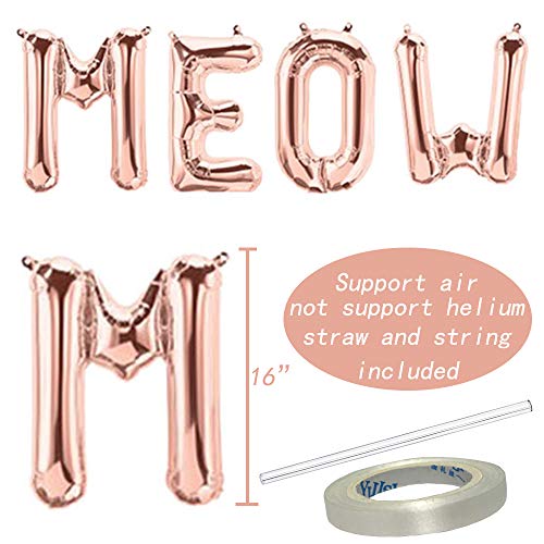 Tellpet Cat MEOW Letter Balloons, Cat Birthday Party Decorations, Rose Gold