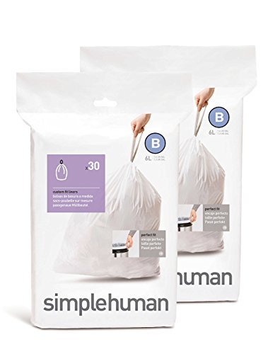 simplehuman Custom Fit Trash Can Liner B, 6 Liters / 1.6 Gallons, 30-Count (Pack of 2)
