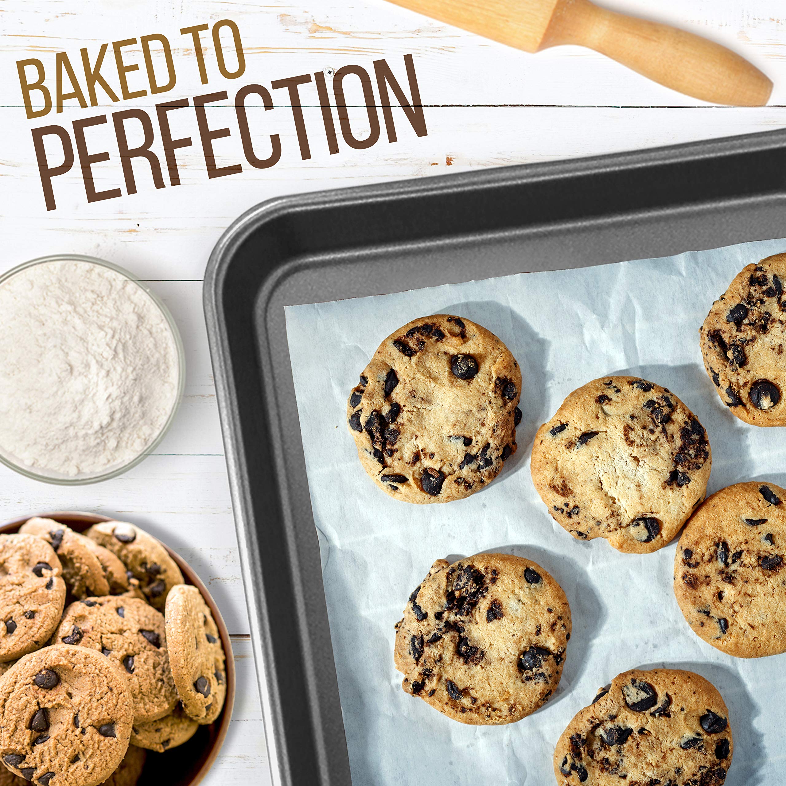 NutriChef 2-Piece Nonstick Cookie Sheet Baking Pan Set - Premium Bake Trays w/ Sleek Non-Stick Coating PFOA, PFOS, & PTFE Free - Large (15"x11") & Medium (13"x9") - Dishwasher Safe