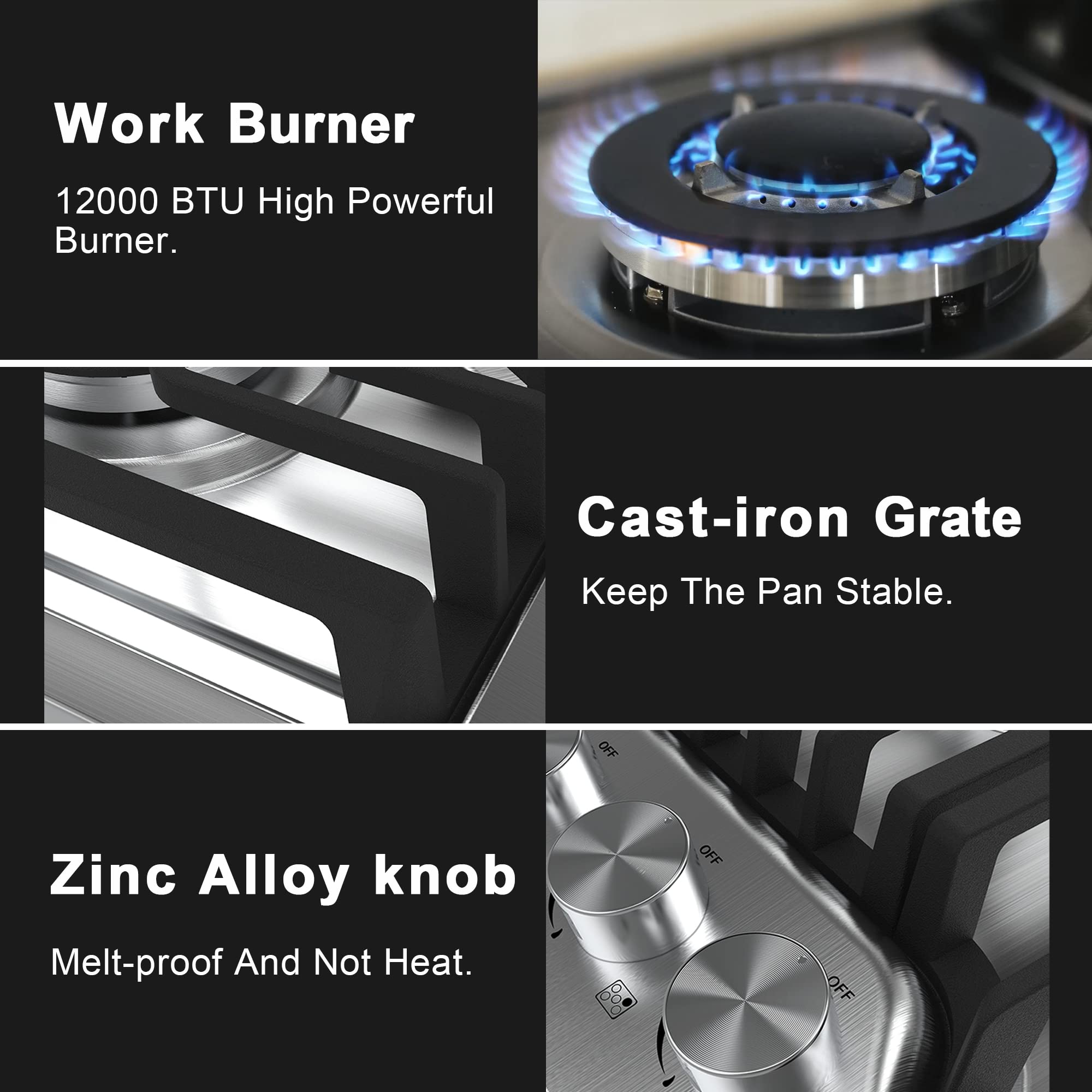 Gas Cooktop, 30 inch Bulit-in Gas Stove Top with 5 Burner,Five Burner Propane Cooktop with Thermocouple Protection, Stainless Steel