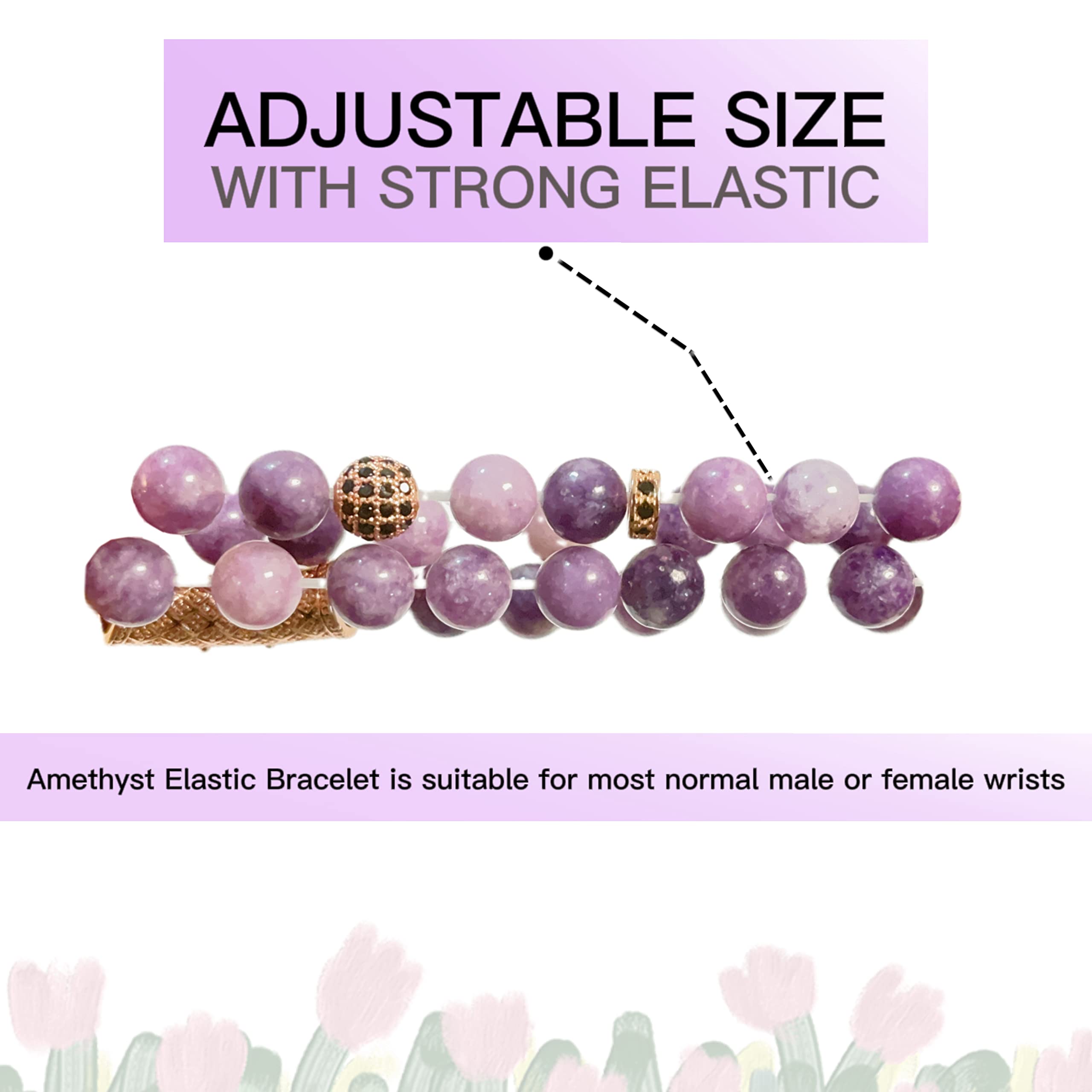 Amethyst Bracelet, Handmade Beaded 8MM Healing Crystal Beads,Stretchable Stretch Bracelet,Protection Bracelet,Yoga Chakra Bracelet,Bring Good Luck, Prosperity and Happiness,Women's Gifts