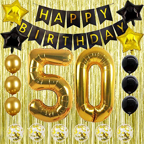 50th Birthday Decorations Gold 50 Balloons - Womens Happy 50th Birthday Decorations Gifts Banner Men Decorations Kit Party Supplies 50 Balloon Number