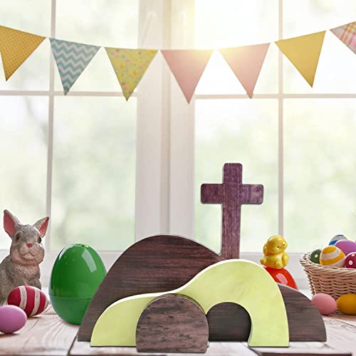 Ahzemepinyo Easter Resurrection Scene Set He is Risen Wooden Tabletop Centerpieces Decorations The Tomb was Empty Signs for Jesus Easter Home Holiday Table Décor