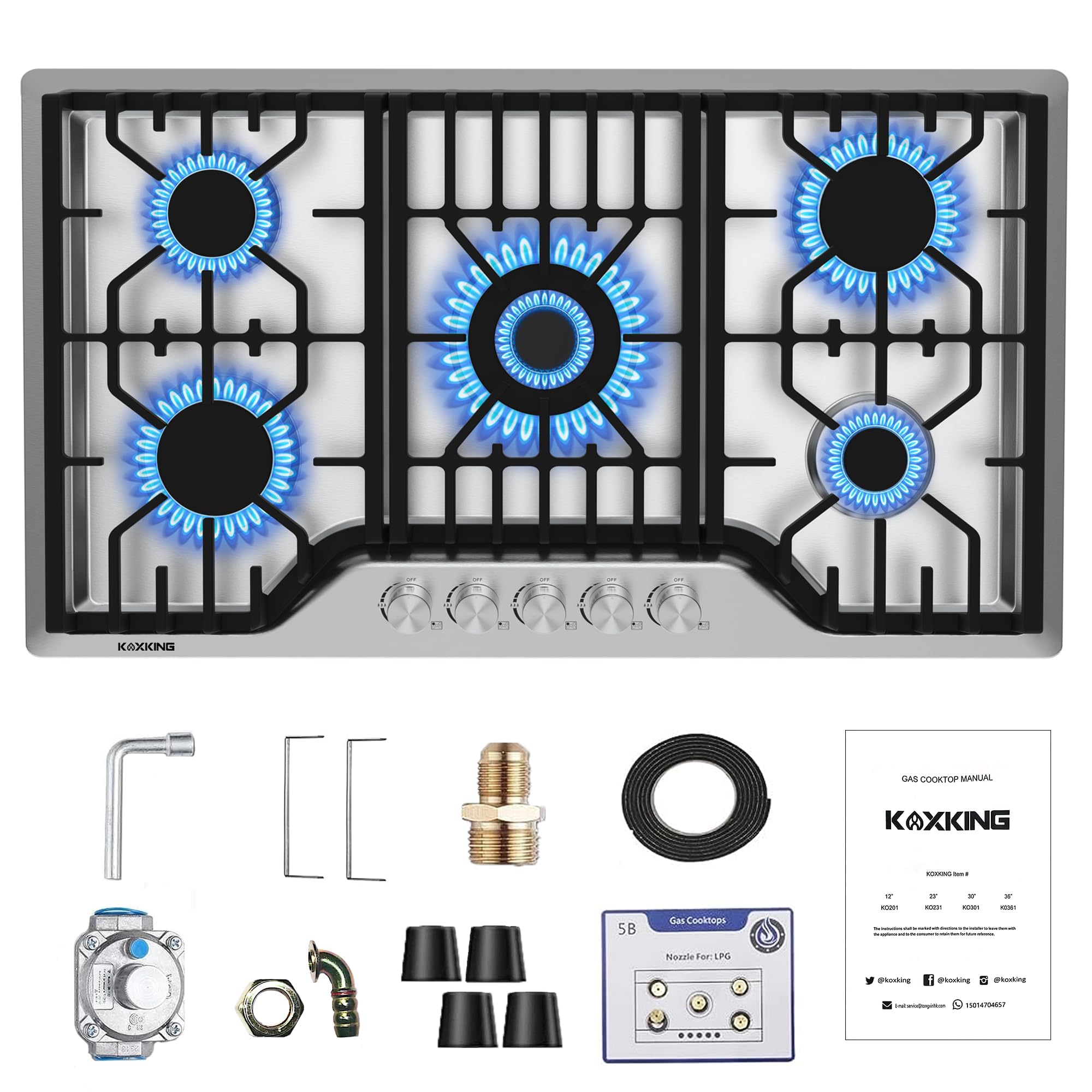 Gas Cooktop, 30 inch Bulit-in Gas Stove Top with 5 Burner,Five Burner Propane Cooktop with Thermocouple Protection, Stainless Steel