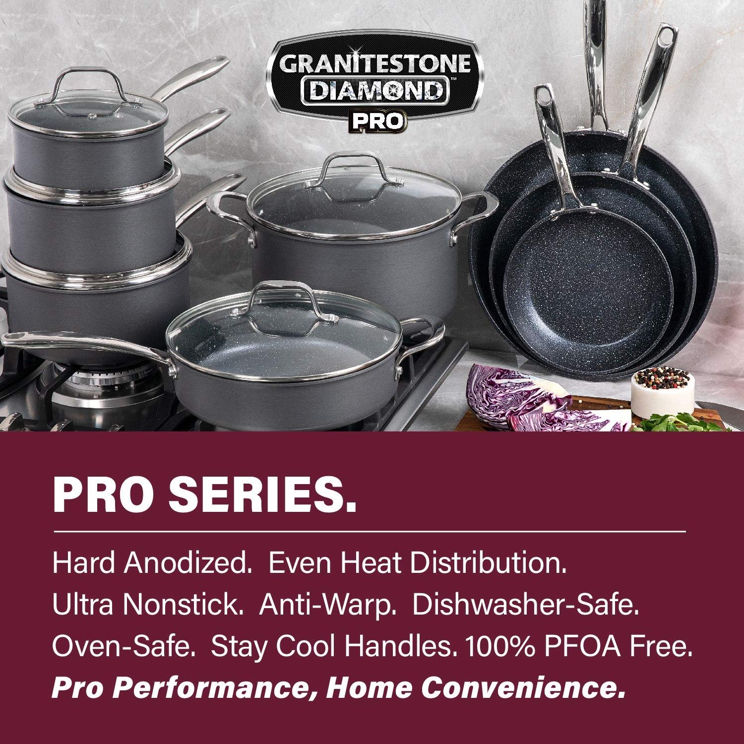 Granitestone Pro Pots and Pans Set 20 Piece Hard Anodized Complete Cookware + Bakeware Set with Ultra Nonstick Diamond Coating, Stainless Steel Stay Cool Handles, Oven Dishwasher & Metal Utensil Safe