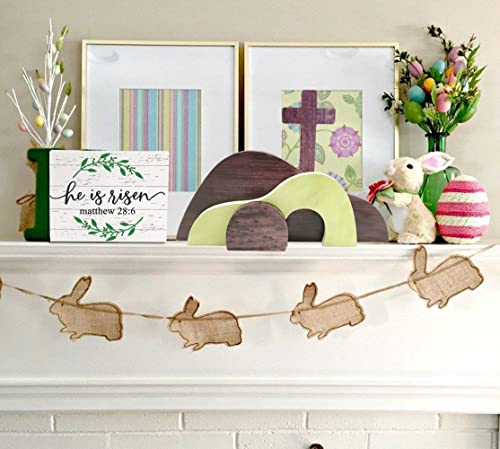 Ahzemepinyo Easter Resurrection Scene Set He is Risen Wooden Tabletop Centerpieces Decorations The Tomb was Empty Signs for Jesus Easter Home Holiday Table Décor