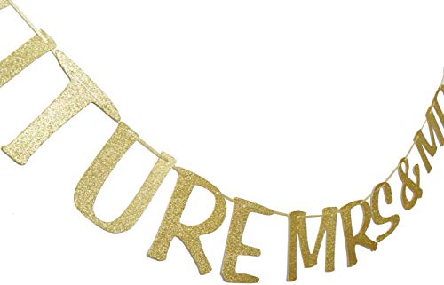 Future Mrs & Mrs Banner Gold Glitter Photo Booth Props for Lesbian Bridal Shower Engagement Wedding Bachelorette Party Decor