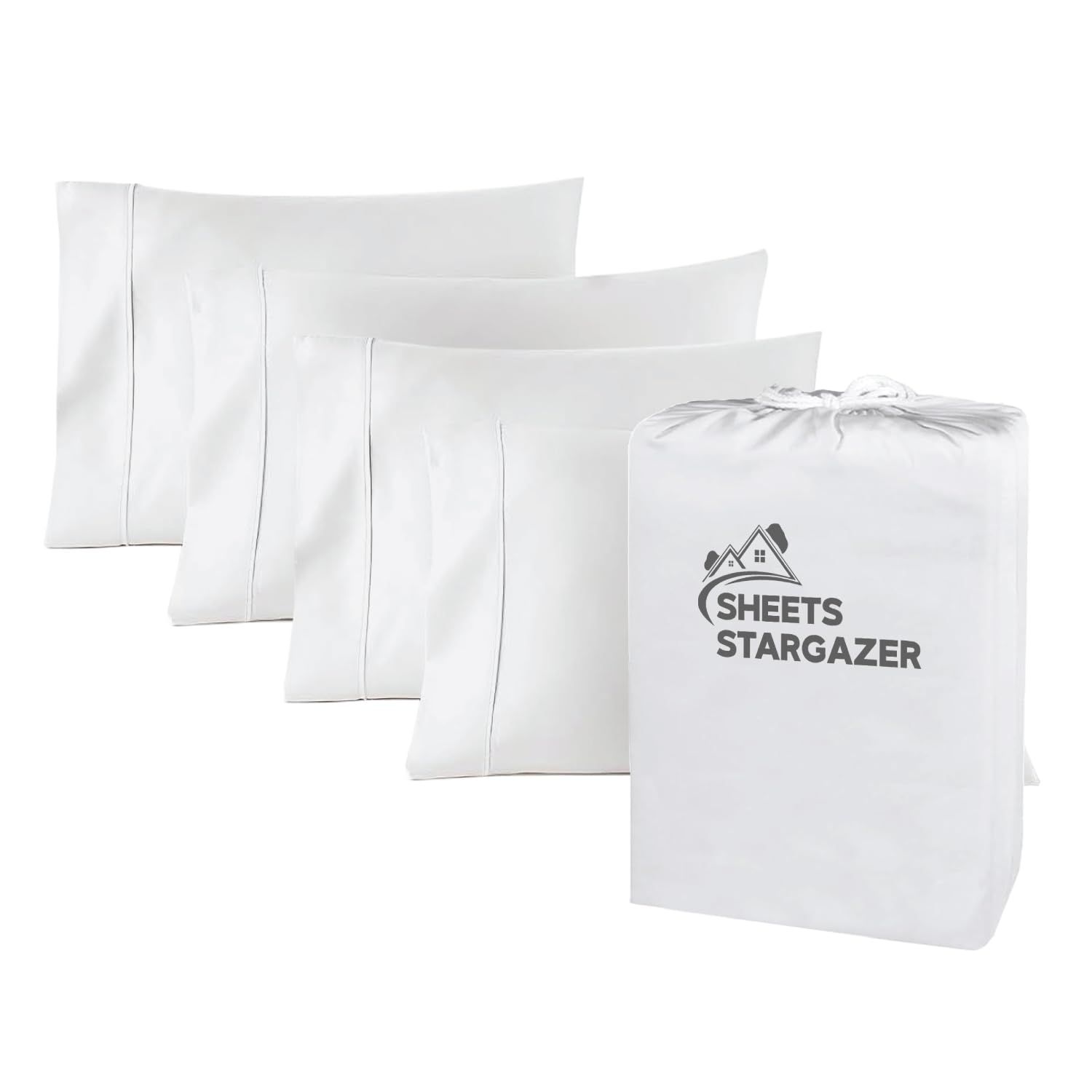 1000 Thread Count 100% Egyptian Cotton Pillow Cases, Set of 4 Pillowcase, Long-Staple 100% Cotton Breathable, Soft Sateen Weave Bed Pillow Cover, 20 X 40 Inches Pillowcases White King Size
