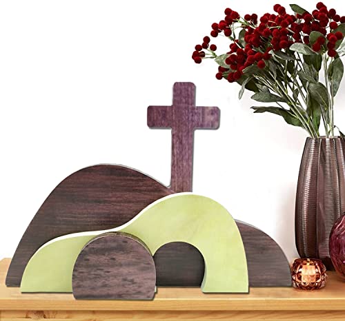 Ahzemepinyo Easter Resurrection Scene Set He is Risen Wooden Tabletop Centerpieces Decorations The Tomb was Empty Signs for Jesus Easter Home Holiday Table Décor