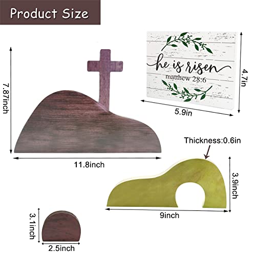 Ahzemepinyo Easter Resurrection Scene Set He is Risen Wooden Tabletop Centerpieces Decorations The Tomb was Empty Signs for Jesus Easter Home Holiday Table Décor