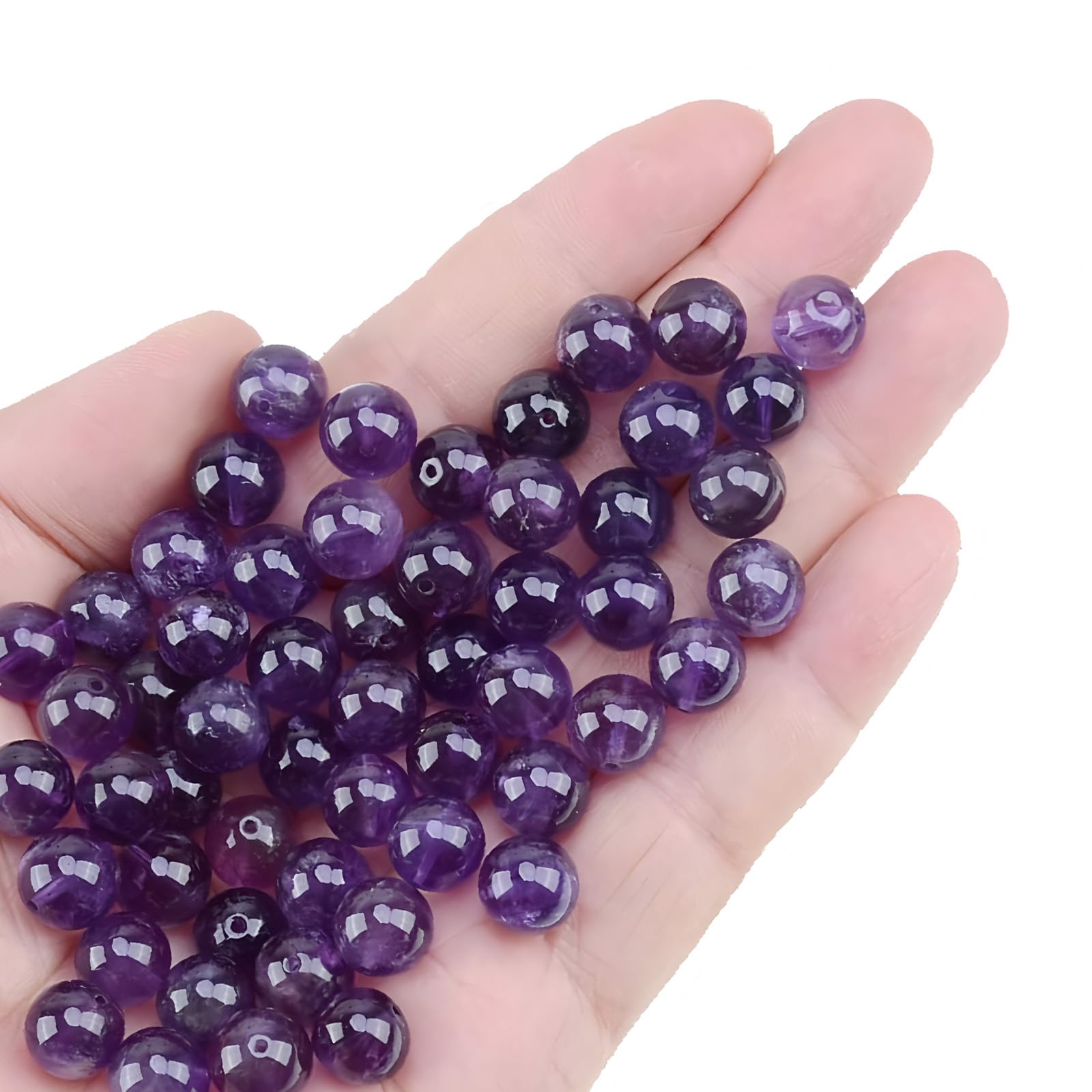 HAAMIIQII 45pcs 8mm Natural Amethyst Stone Beads Round Loose Gemstone Beads for Jewelry Making Strand 15 Inch