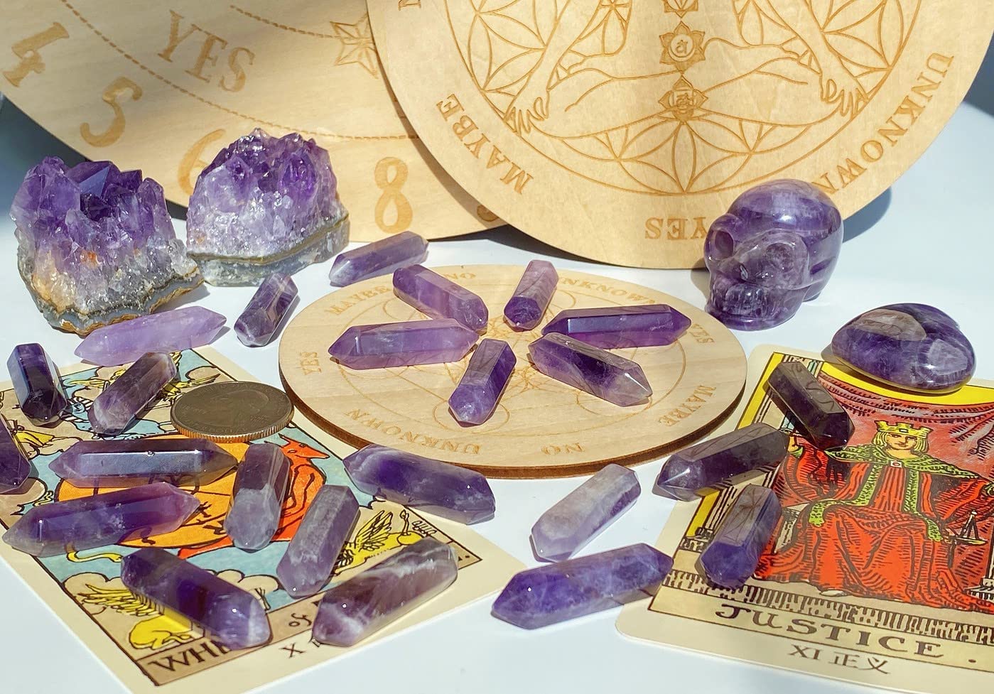 10 PCS Amethyst Crystals Set Wands Polished Healing Crystal Stones Bulk Natural Hexagonal Pointed Reiki Energy Balancing Meditation Therapy Wand Gift