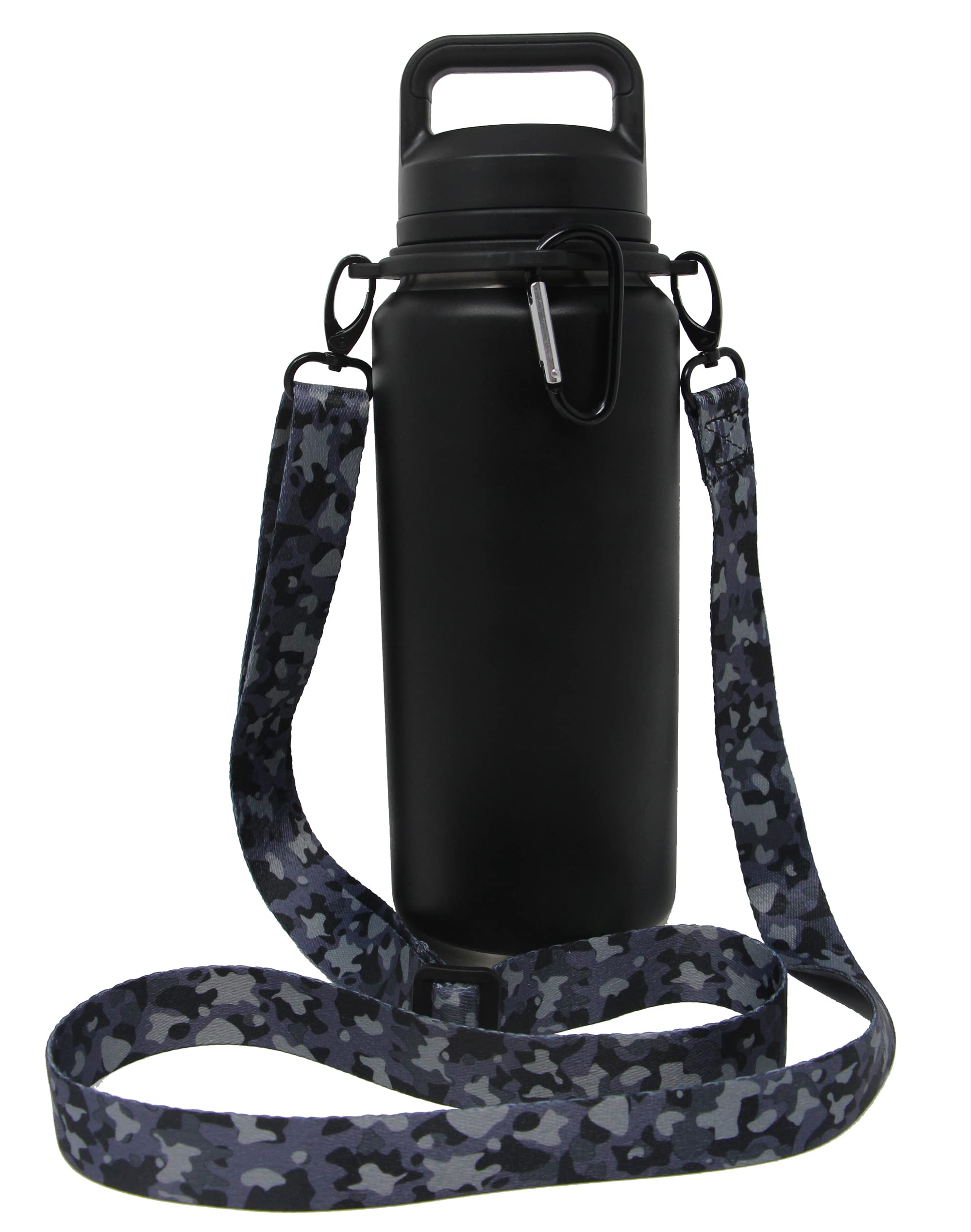 One MissionX Bottle Sling for YETI Rambler, Shoulder Strap Carrier for 64oz 46oz 36oz 26oz 18/12oz Water Bottles, Durable Accessories for Walking & Hiking (Black Camo, Rambler 12 18 26 36 46 64 oz)