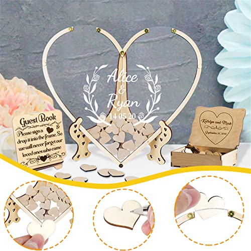 Smallduuck Personalized Heart Guest Book Alternative with 30-100 Wood Hearts Custom Wood Wedding Drop Box Rustic Guest Book Sign Wedding Decor(Heart Guestbook-Style 1)