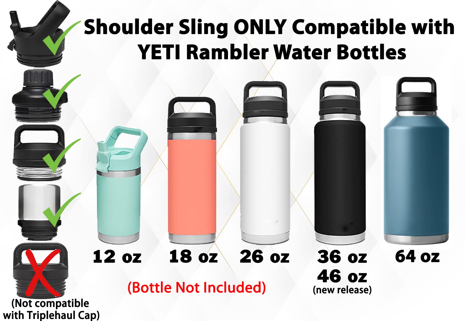 One MissionX Bottle Sling for YETI Rambler, Shoulder Strap Carrier for 64oz 46oz 36oz 26oz 18/12oz Water Bottles, Durable Accessories for Walking & Hiking (Black Camo, Rambler 12 18 26 36 46 64 oz)