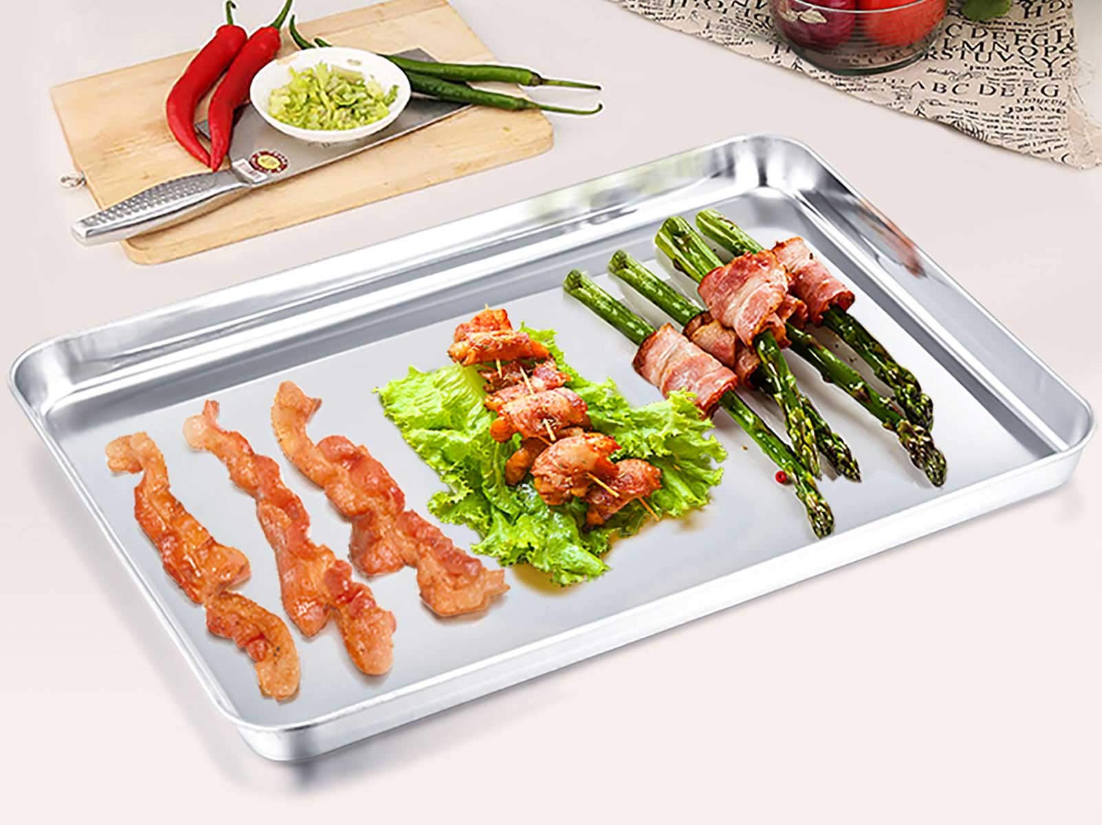 TeamFar Baking Sheet Set of 3, Stainless Steel Cookie Sheet Baking Tray Pan, Healthy & Non Toxic, Mirror Finish & Rust Free, Easy Clean & Dishwasher Safe