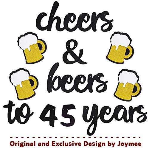 45th Birthday Decorations Cheers to 45 Years Banner for Men Women Birthday Backdrop Wedding Aniversary Party Supplies Decorations Black Glitter Pre Strung