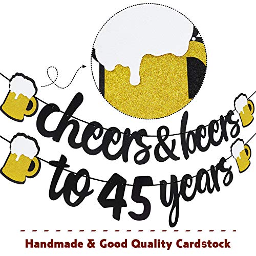 45th Birthday Decorations Cheers to 45 Years Banner for Men Women Birthday Backdrop Wedding Aniversary Party Supplies Decorations Black Glitter Pre Strung