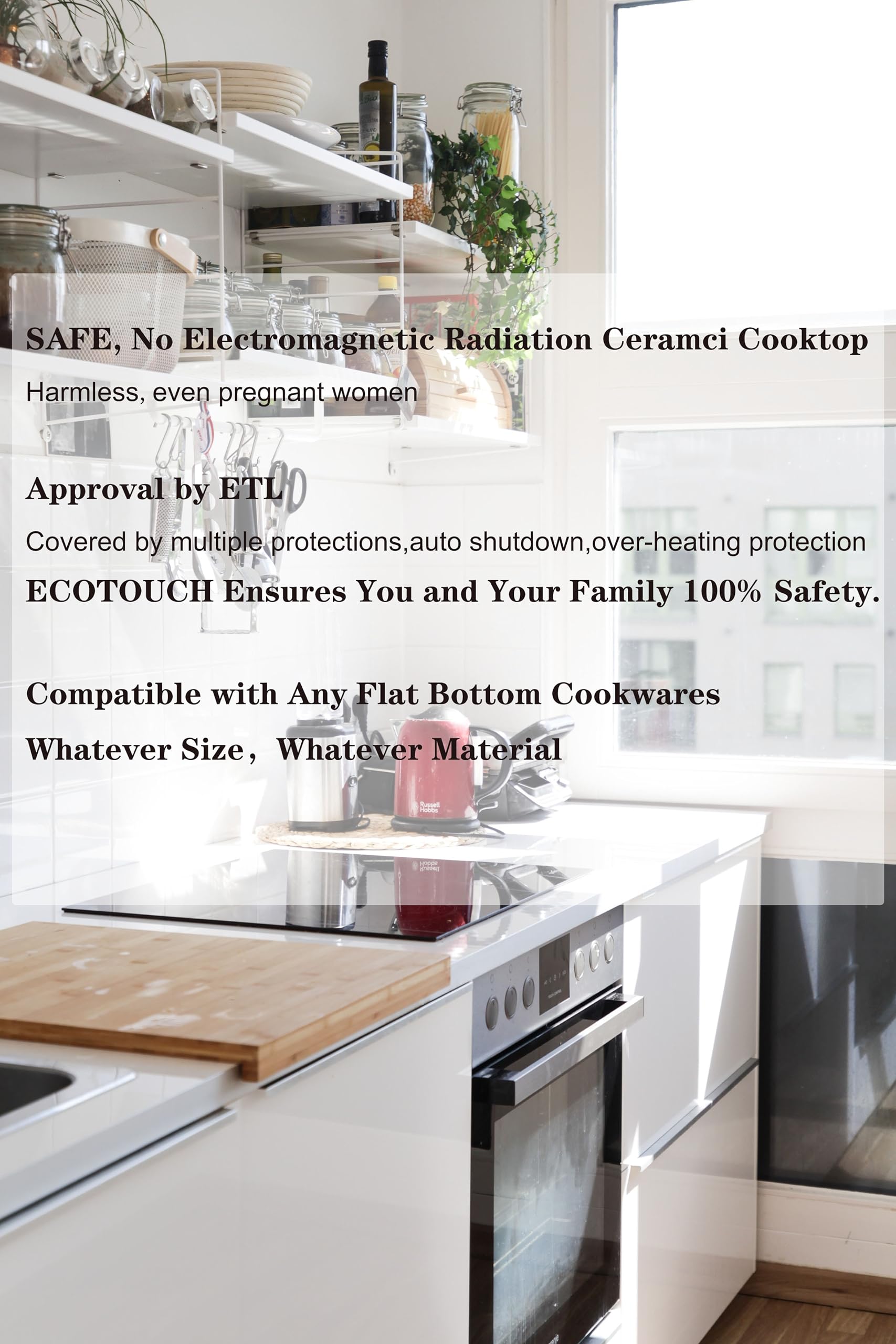 ECOTOUCH Eelectric Cooktop 30 inch 4 Burner 220-240V 6900W, Radiant Electric Cooktop Built-in, 30" Stove Top Knob Control, Timer&Child Safety Lock, for Hard Wire(No Plug), CRAH774A-U