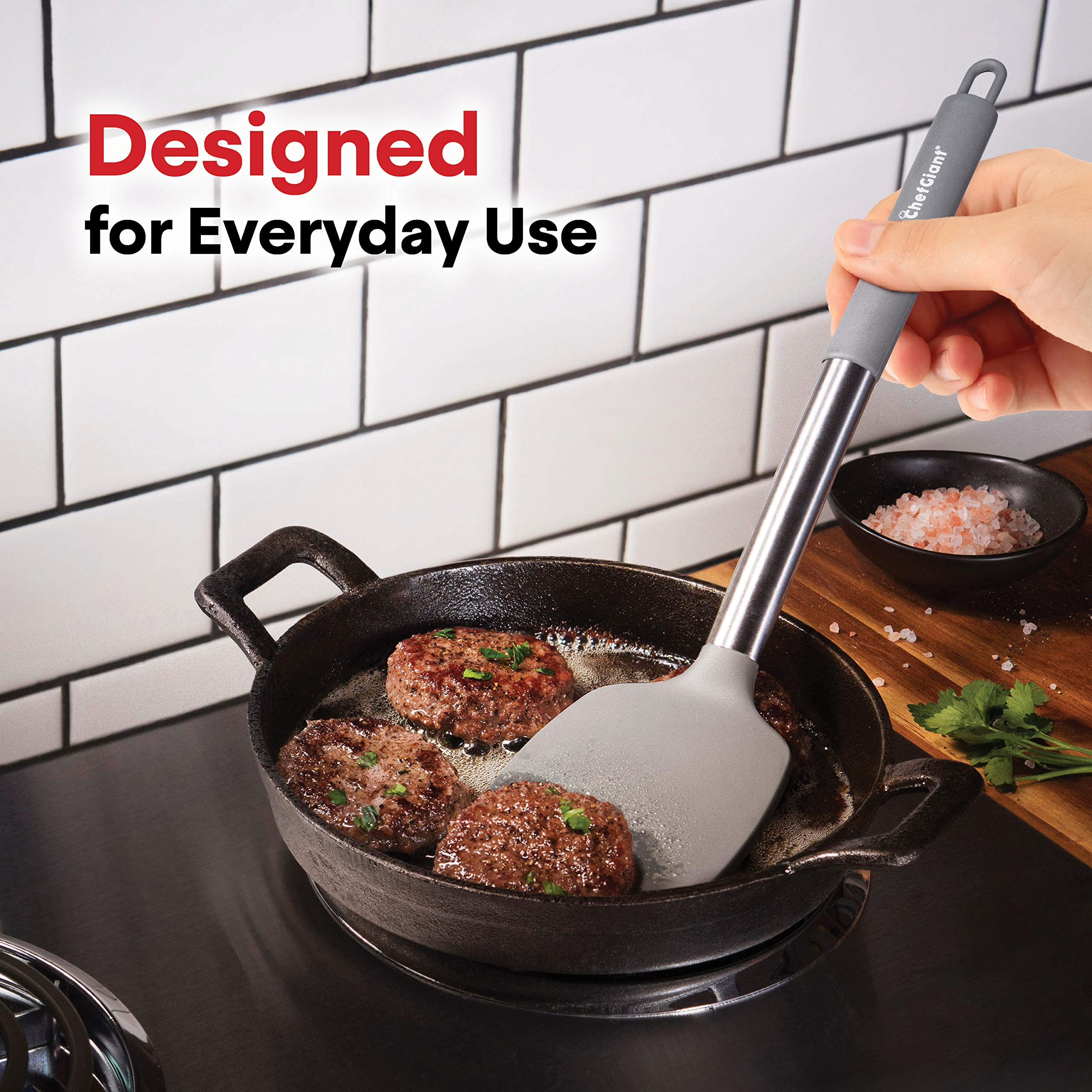 Silicone Cooking Utensils Set - Stainless Steel Handle, 15 Piece Kitchen Utensil Sets | Nonstick, Heat Resistant, BPA Free & Dishwasher Safe | Grey