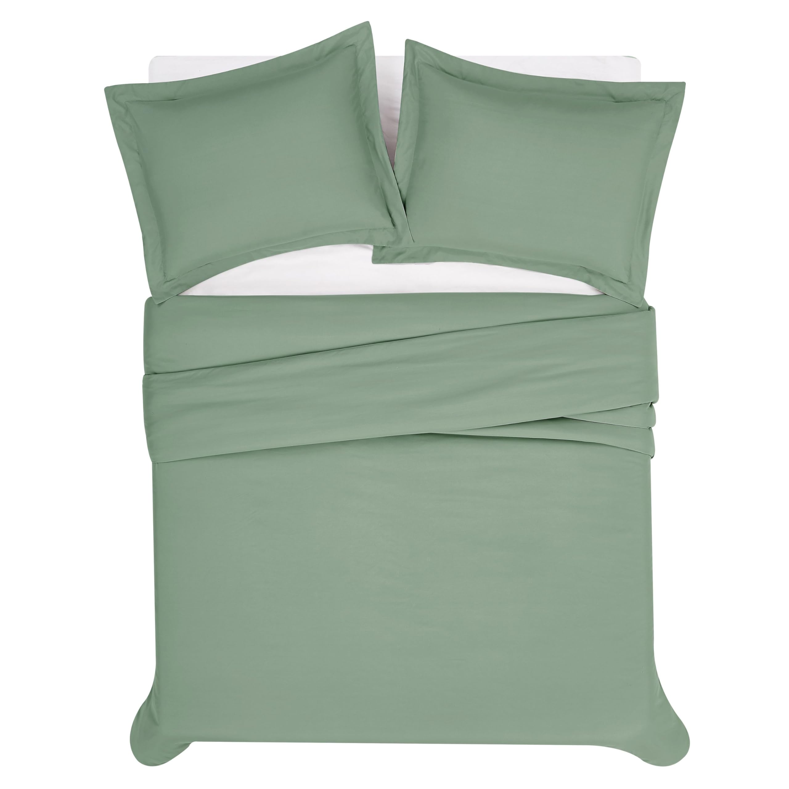 London Fog Garment Washed Solid Duvet Set Green Microfiber 3-Piece Full/Queen Duvet Set, Solid Themed, Adult and Teen, Oeko-TEX Certified