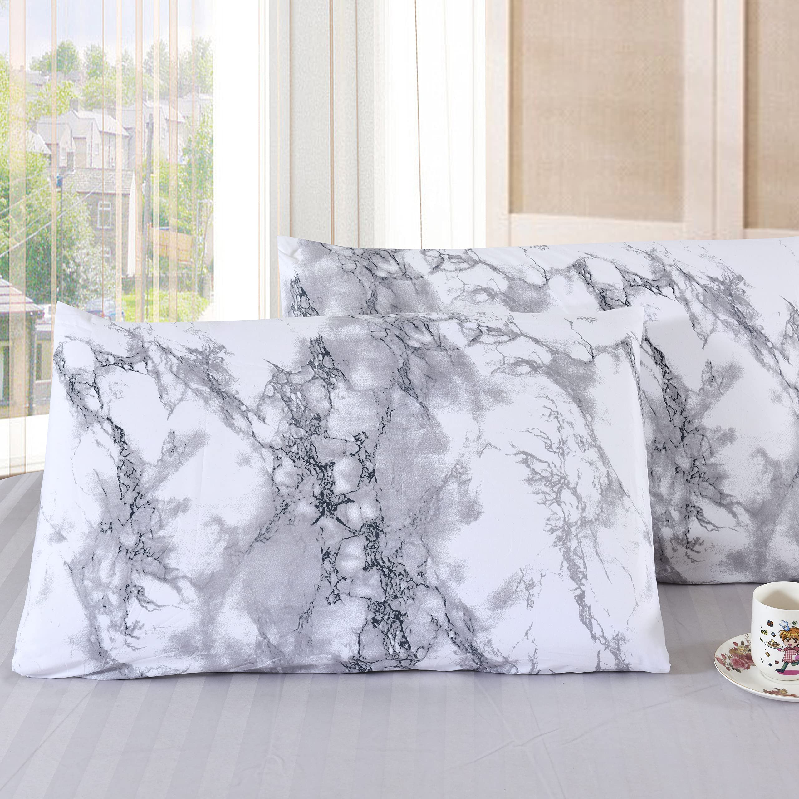 LRZG Marble Morden Pillow Cases,White Grey Art Ink Painting Marble Print high end Pillow Cases,100% Polyester Ultra Soft Bedding 20"X26"