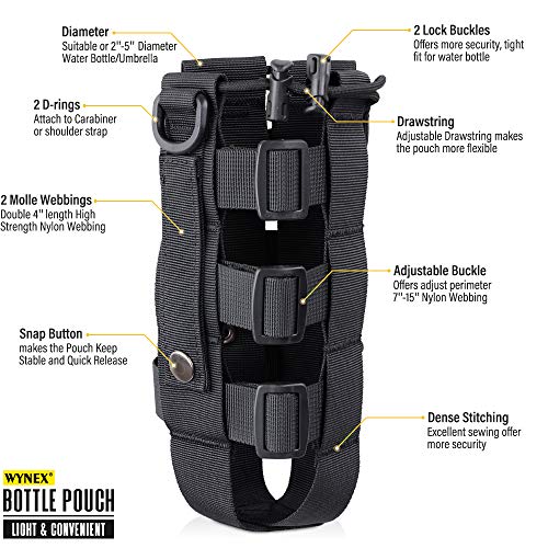 WYNEX Tactical Water Bottle Pouch of Weave Design, MOLLE Bottle Holder Kettle Pouches Hydration Carrier Bag, Adjustable H20 Bottle Holster Waist Pack for Hydro Flask, Nalgene, Contigo Bottle