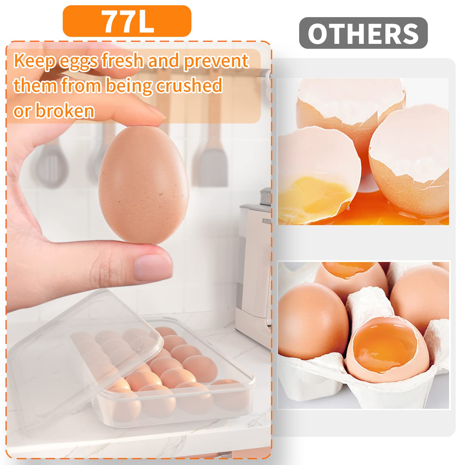 77L Deviled Egg Containers with Lid, (Set of 2), Plastic Egg Holder for Refrigerator for 48 Eggs, Clear Storage Deviled Egg Carrier Tray, Fridge Stackable Countertop Portable Egg Dispenser