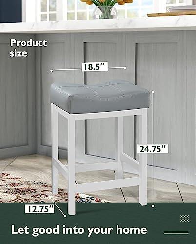 KATDANS Bar Stool, Counter Height Stool 24 Inch Saddle Stool, PU Leather Modern Kitchen Barstool with Metal Base, KS861P-LG, 1Pc