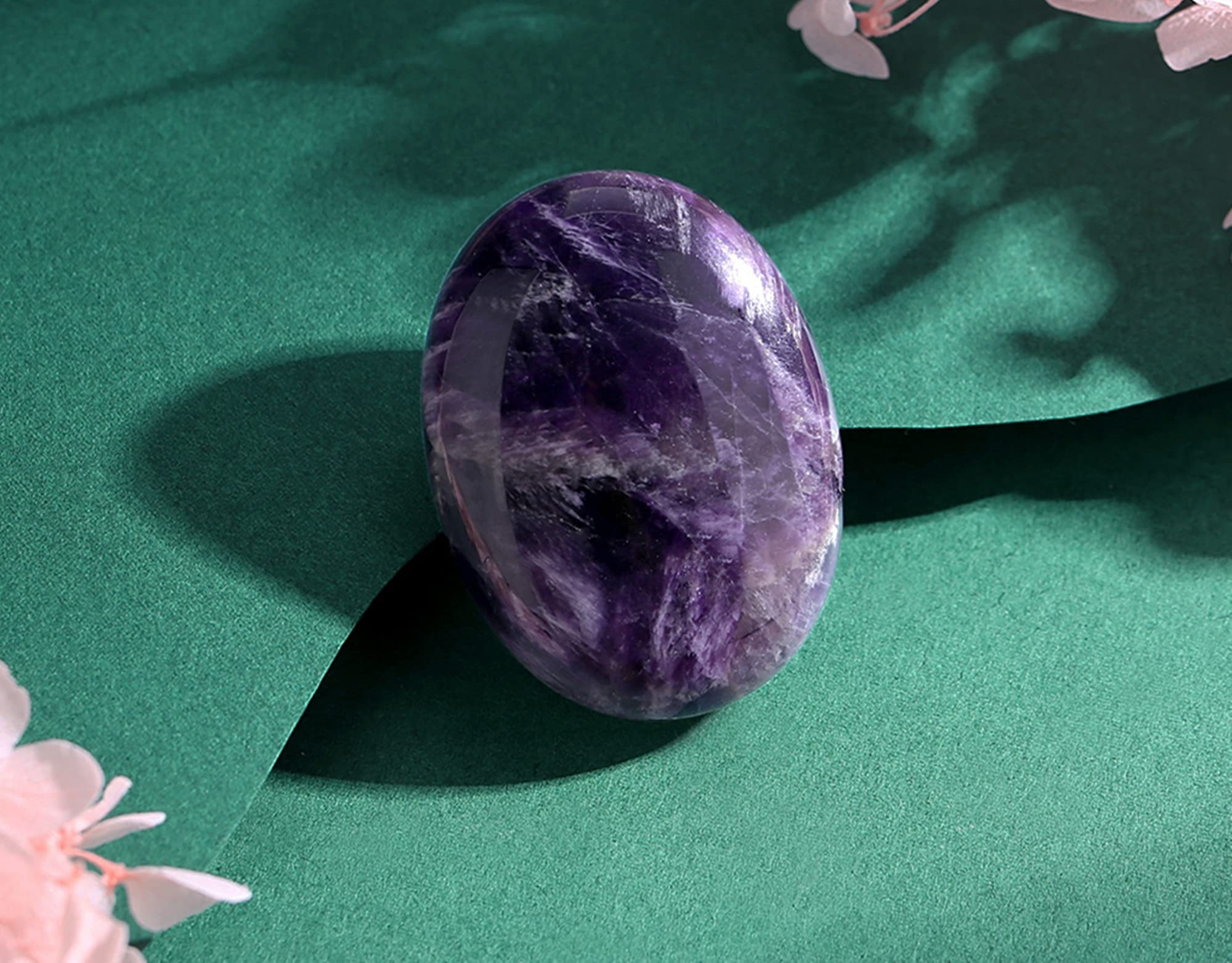 Amethyst Thumb Healing Crystals Stones Sets Hand Carved Stones Gemstone Pocket Natural Stone Meditation Reiki Energy Oval Palm Stone Worry Stone for Anxiety Therapy