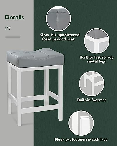 KATDANS Bar Stool, Counter Height Stool 24 Inch Saddle Stool, PU Leather Modern Kitchen Barstool with Metal Base, KS861P-LG, 1Pc