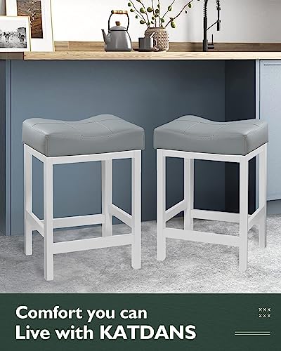 KATDANS Bar Stool, Counter Height Stool 24 Inch Saddle Stool, PU Leather Modern Kitchen Barstool with Metal Base, KS861P-LG, 1Pc