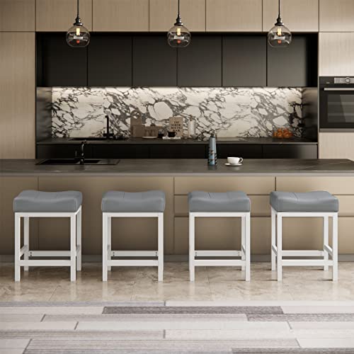KATDANS Bar Stool, Counter Height Stool 24 Inch Saddle Stool, PU Leather Modern Kitchen Barstool with Metal Base, KS861P-LG, 1Pc