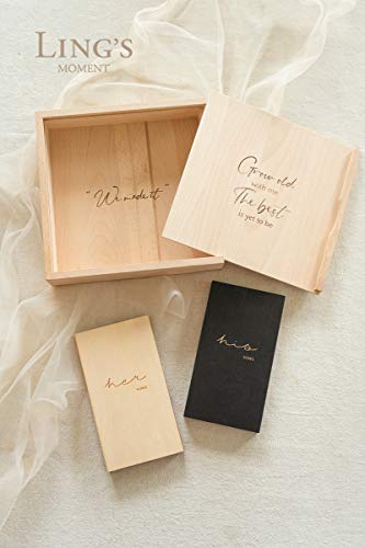 Ling's Moment Handcrafted Vow Books, Wedding Vows Book His and Her Rustic Wood Vow Book Set of 2,Vow Renewal Notebook Booklet Journal Keepsake with Wooden Box