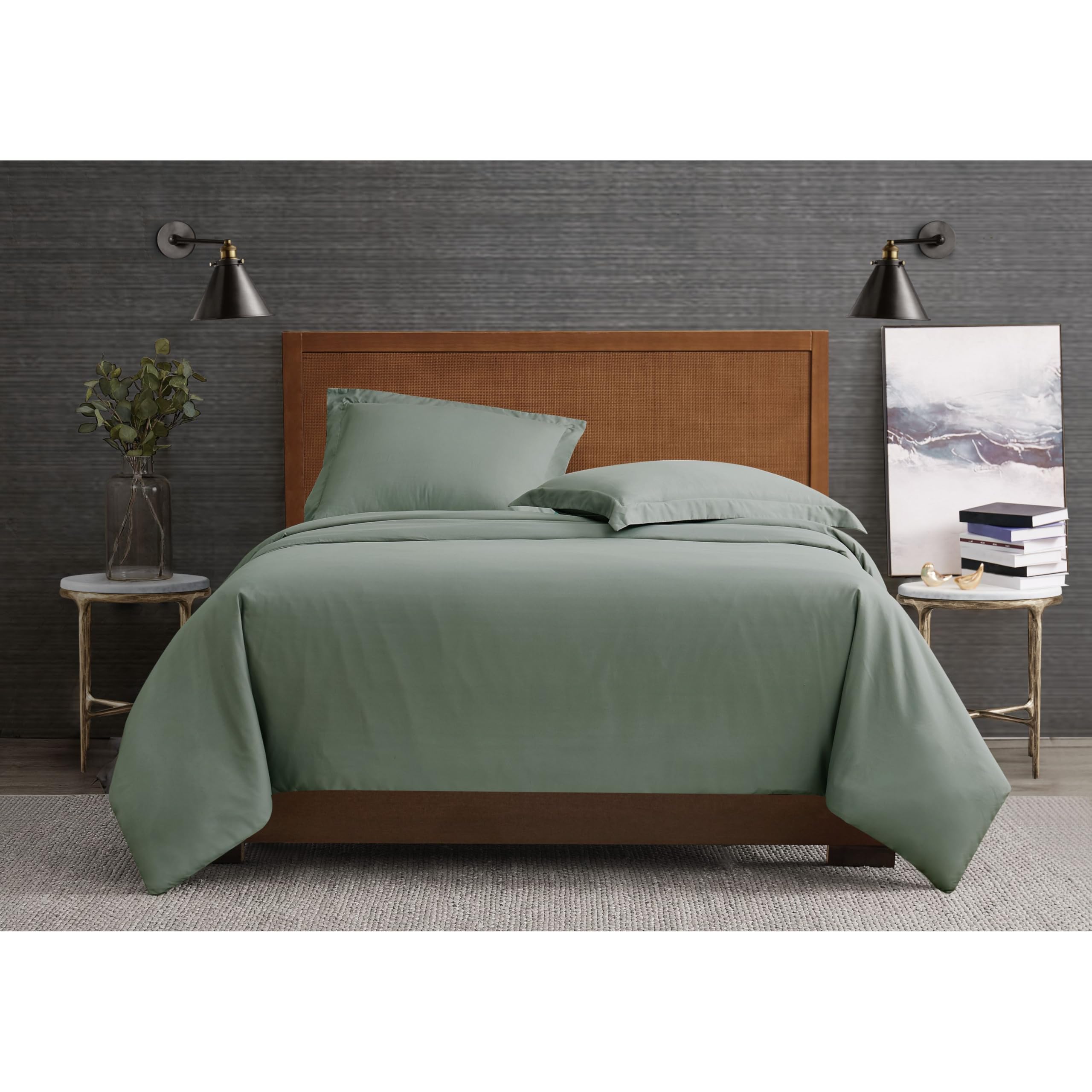 London Fog Garment Washed Solid Duvet Set Green Microfiber 3-Piece Full/Queen Duvet Set, Solid Themed, Adult and Teen, Oeko-TEX Certified