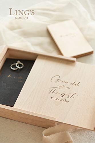 Ling's Moment Handcrafted Vow Books, Wedding Vows Book His and Her Rustic Wood Vow Book Set of 2,Vow Renewal Notebook Booklet Journal Keepsake with Wooden Box