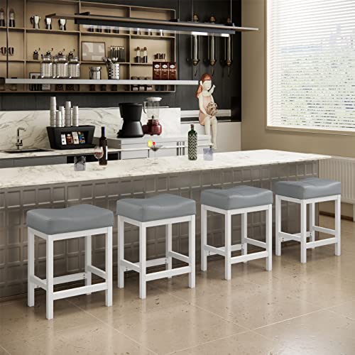 KATDANS Bar Stool, Counter Height Stool 24 Inch Saddle Stool, PU Leather Modern Kitchen Barstool with Metal Base, KS861P-LG, 1Pc