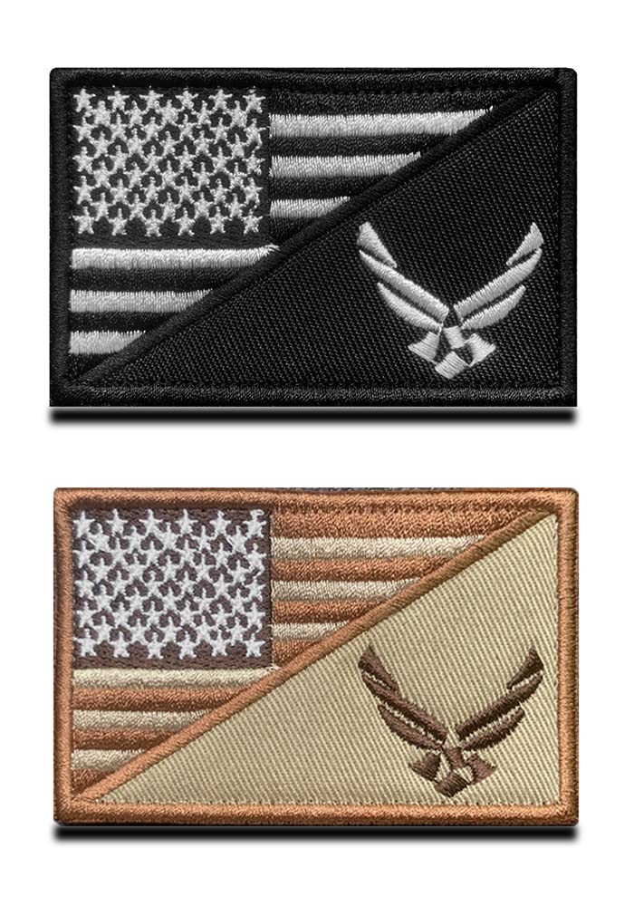 2 Pieces America Flag/Air Patch, Tactical USA Air Patches, US American Air Flag Hook and Loop Embroidered Patch for Hat, Backpack, Jacket, Jeans, Veteran Clothes