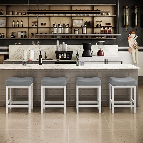 KATDANS Bar Stool, Counter Height Stool 24 Inch Saddle Stool, PU Leather Modern Kitchen Barstool with Metal Base, KS861P-LG, 1Pc