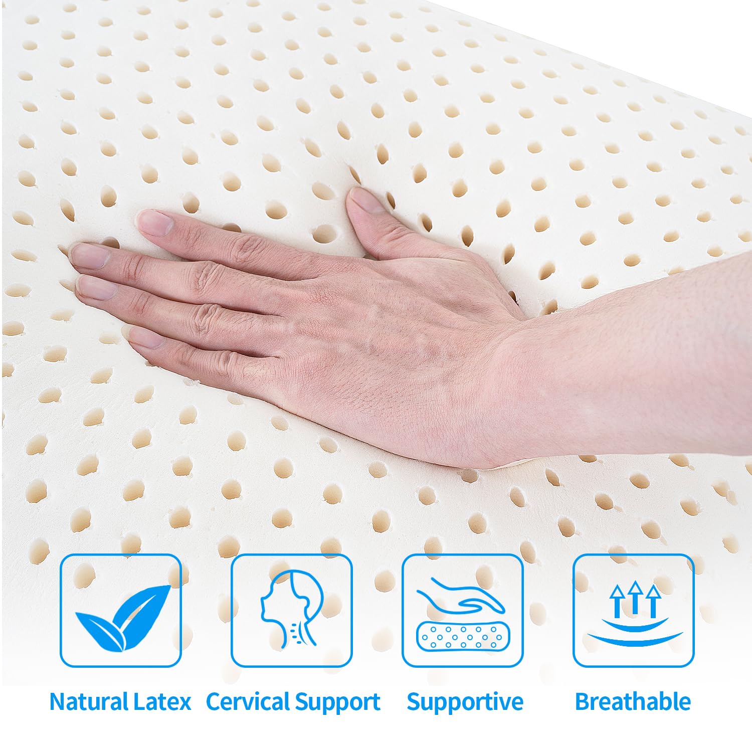 Bed Pillows for Sleeping, Natural Latex Pillow, Bedding Pillow, Soft Pillow with Removable Pillowcase for Back, Stomach or Side Sleepers, M21-11-MBZ