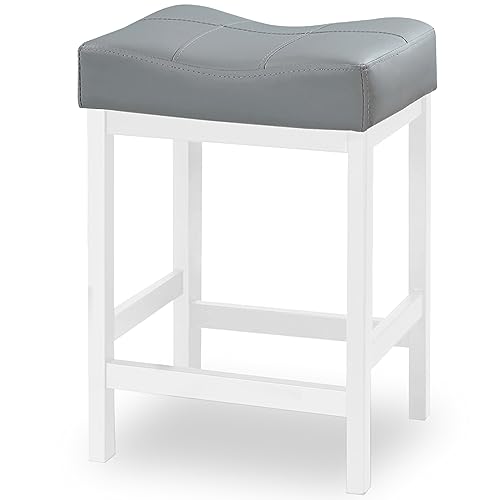 KATDANS Bar Stool, Counter Height Stool 24 Inch Saddle Stool, PU Leather Modern Kitchen Barstool with Metal Base, KS861P-LG, 1Pc