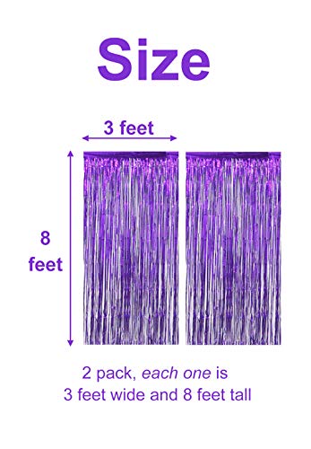 Zotemo 2 Pack Purple Foil Fringe Curtains, 3 feet x 8 feet, Shimmer Tinsel Curtain Backdrop for Birthday Wedding Prom Party, Christmas and New Year Decoration