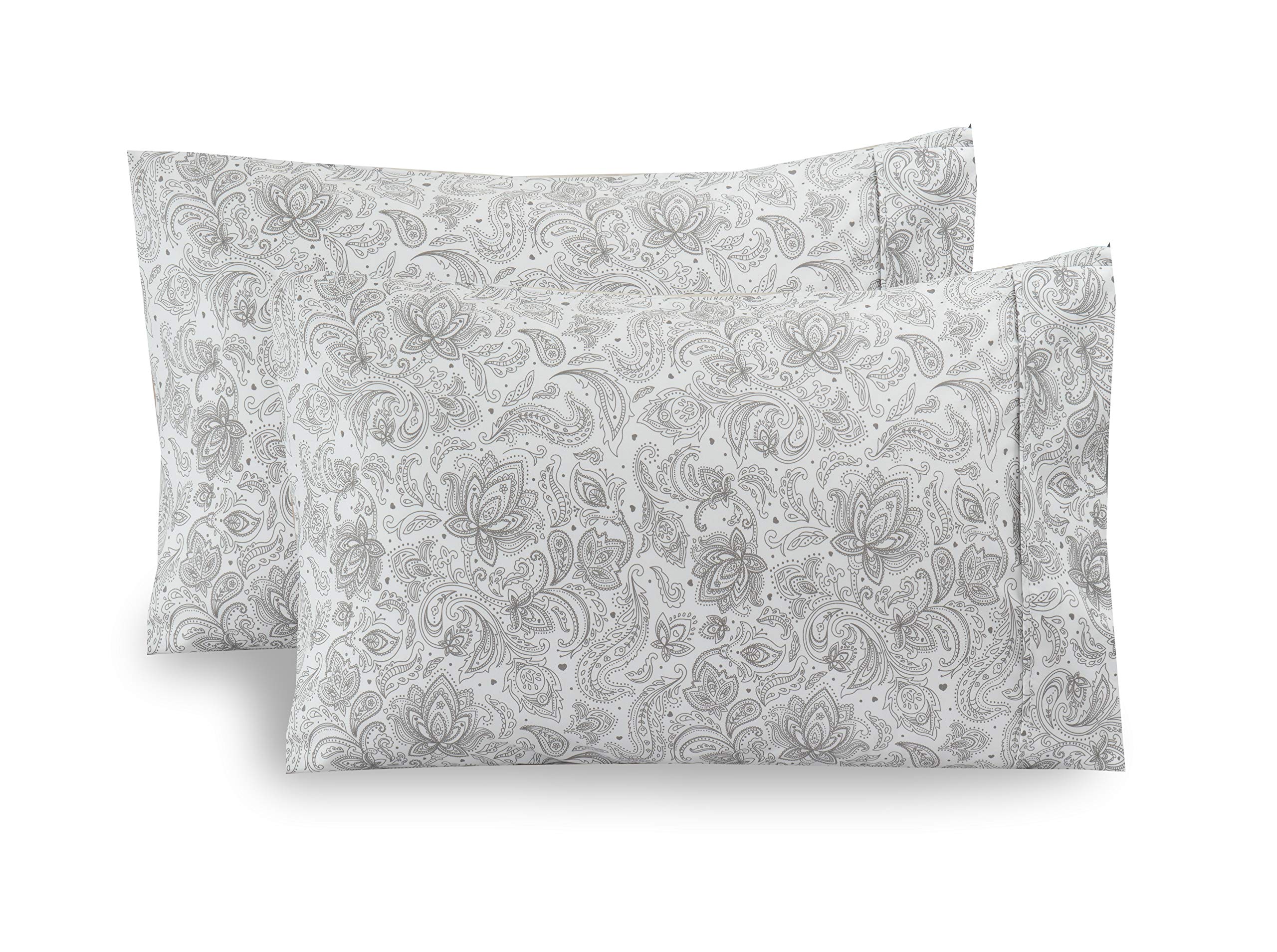 Valerian Paisley Printed Pillowcases 2-Piece Set Egyptian Quality 1500 Thread Count Timeless Classic Designs Soft and Smooth Weave, Wrinkle Resistant, Paisley King Pillowcase, Gray