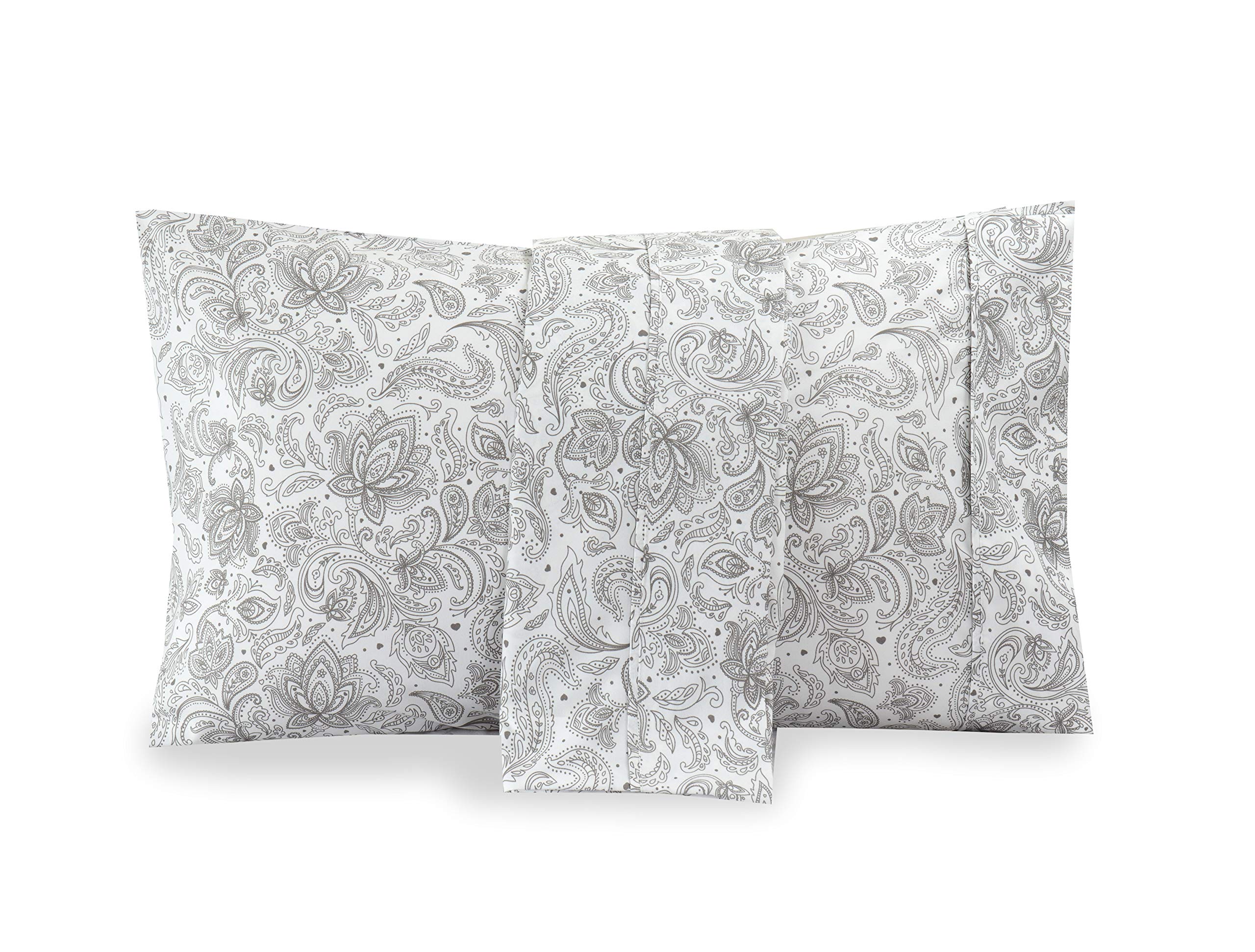Valerian Paisley Printed Pillowcases 2-Piece Set Egyptian Quality 1500 Thread Count Timeless Classic Designs Soft and Smooth Weave, Wrinkle Resistant, Paisley King Pillowcase, Gray