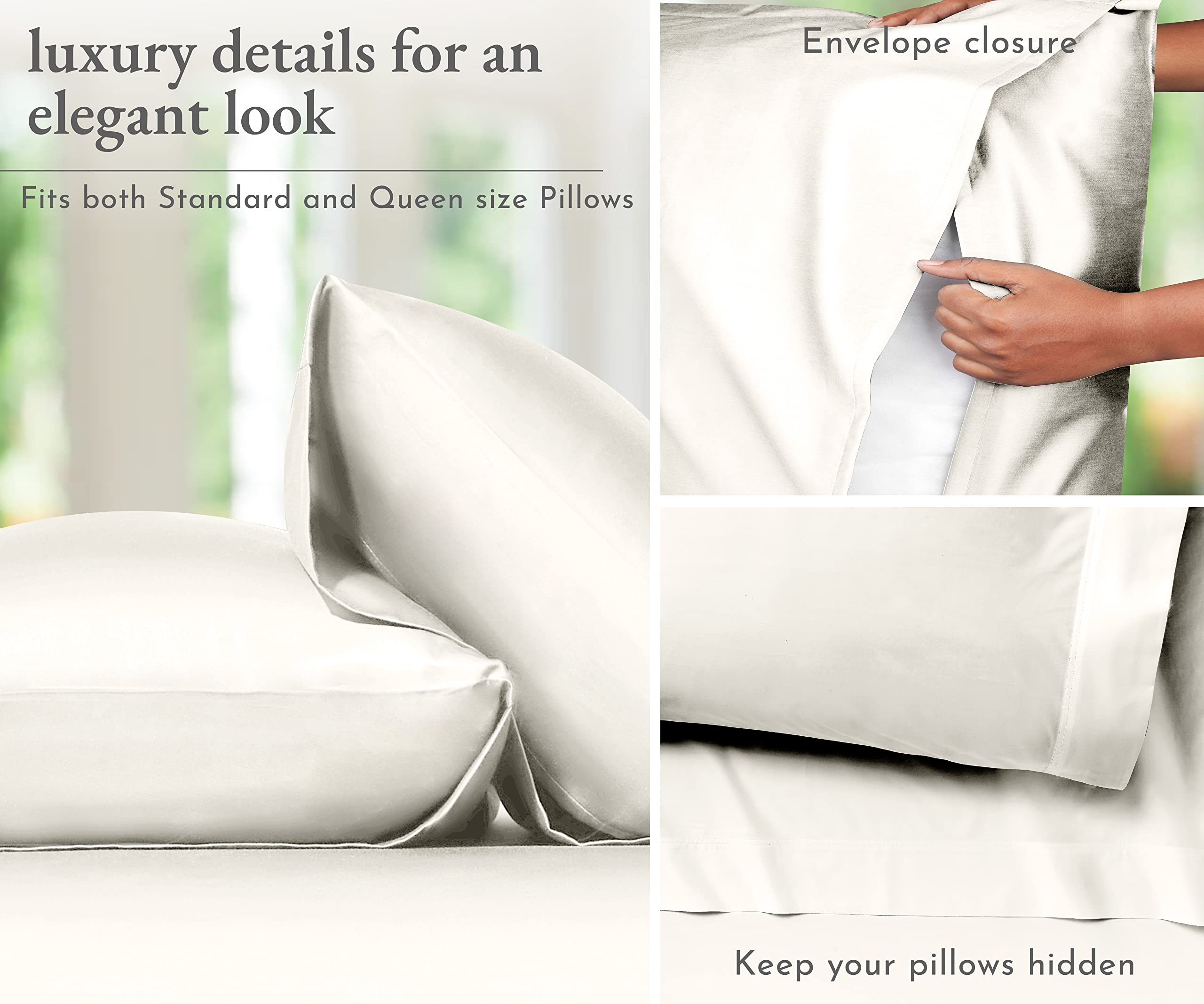 California Design Den - Silky Soft Rayon from Bamboo Cases Standard Size, Set Of 2 For Smooth Hair & Skin, Fits Standard & Queen Pillows, Ivory Pillow Covers