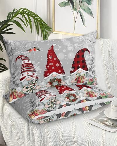 Edwiinsa Christmas Pillow Covers Standard Size Set of 2 20x26 Bed Pillow, Plush Soft Comfort for Hair/Skin Cooling Pillowcases with Envelop Closure Throw Covers Grey Gnomes Fantasy Snowy Tree Branch