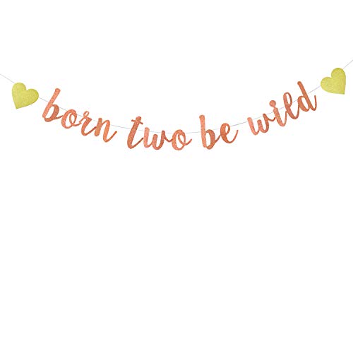Rose Gold Glitter Born Two Be Wild Banner for Two Years Old, 2nd Happy Birthday, Baby Shower Party Decorations