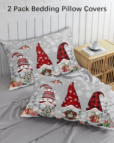 Edwiinsa Christmas Pillow Covers Standard Size Set of 2 20x26 Bed Pillow, Plush Soft Comfort for Hair/Skin Cooling Pillowcases with Envelop Closure Throw Covers Grey Gnomes Fantasy Snowy Tree Branch
